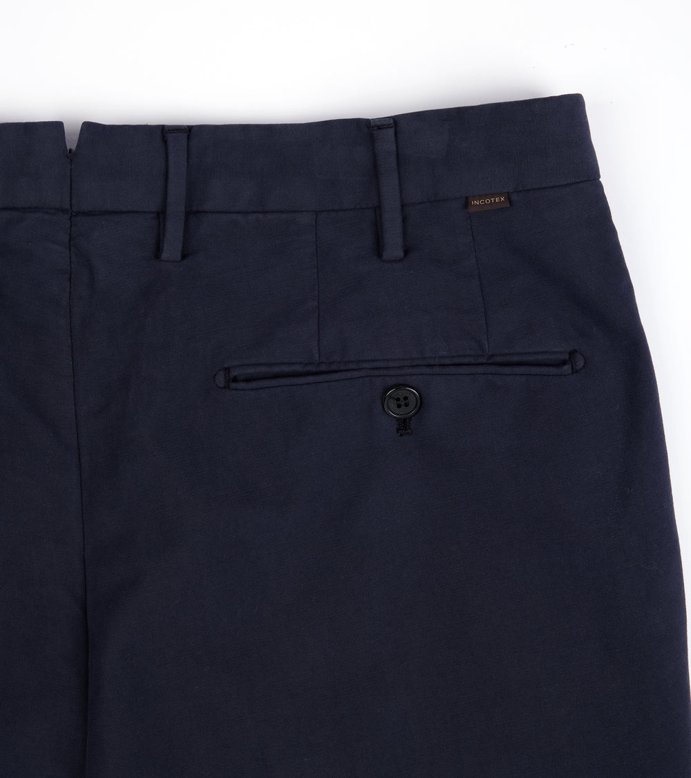 Incotex Regular High Cotton Doeskin Trousers: Navy