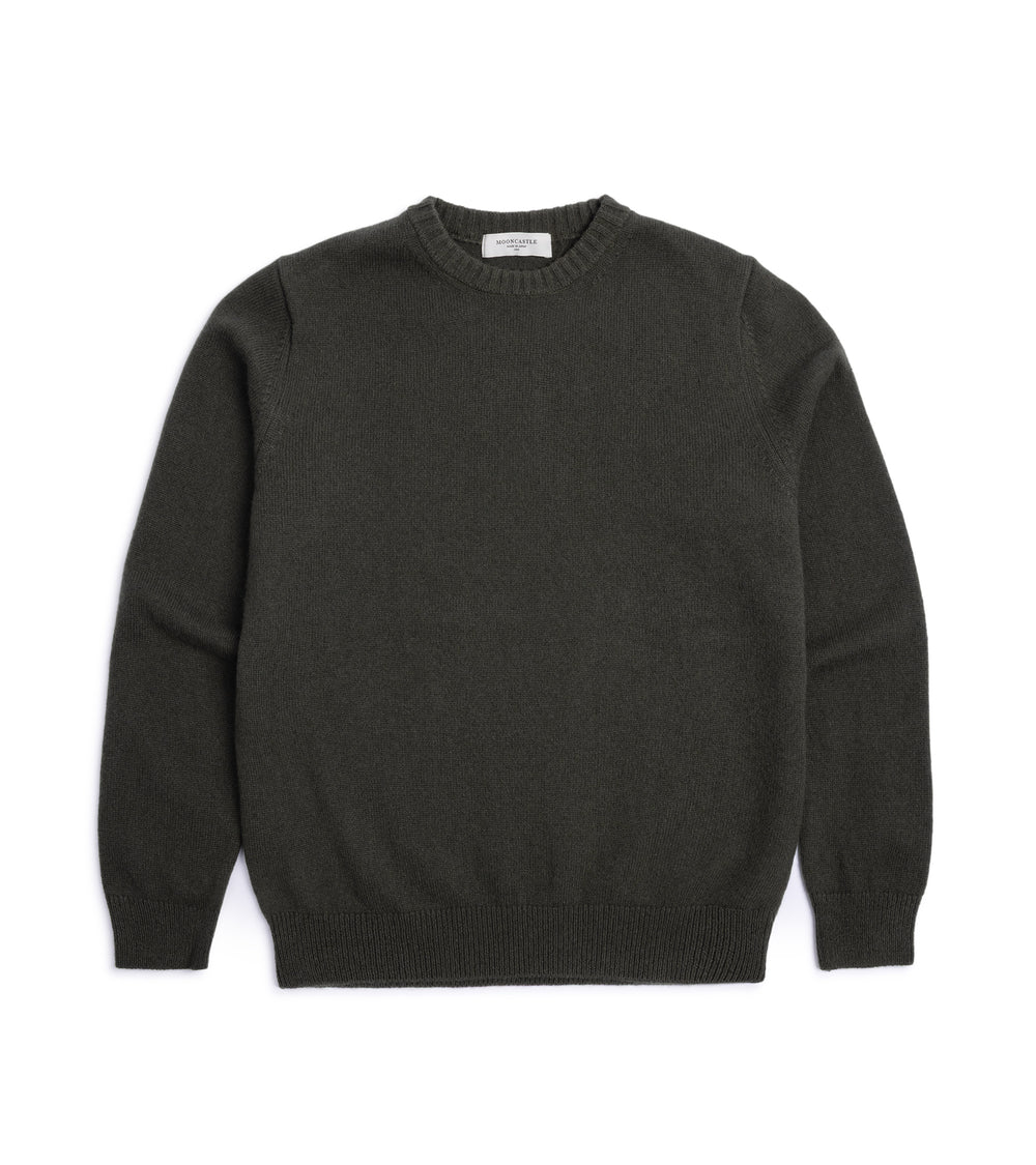 Mooncastle Wool Cashmere Silk Crew Neck Sweater: Moss Green