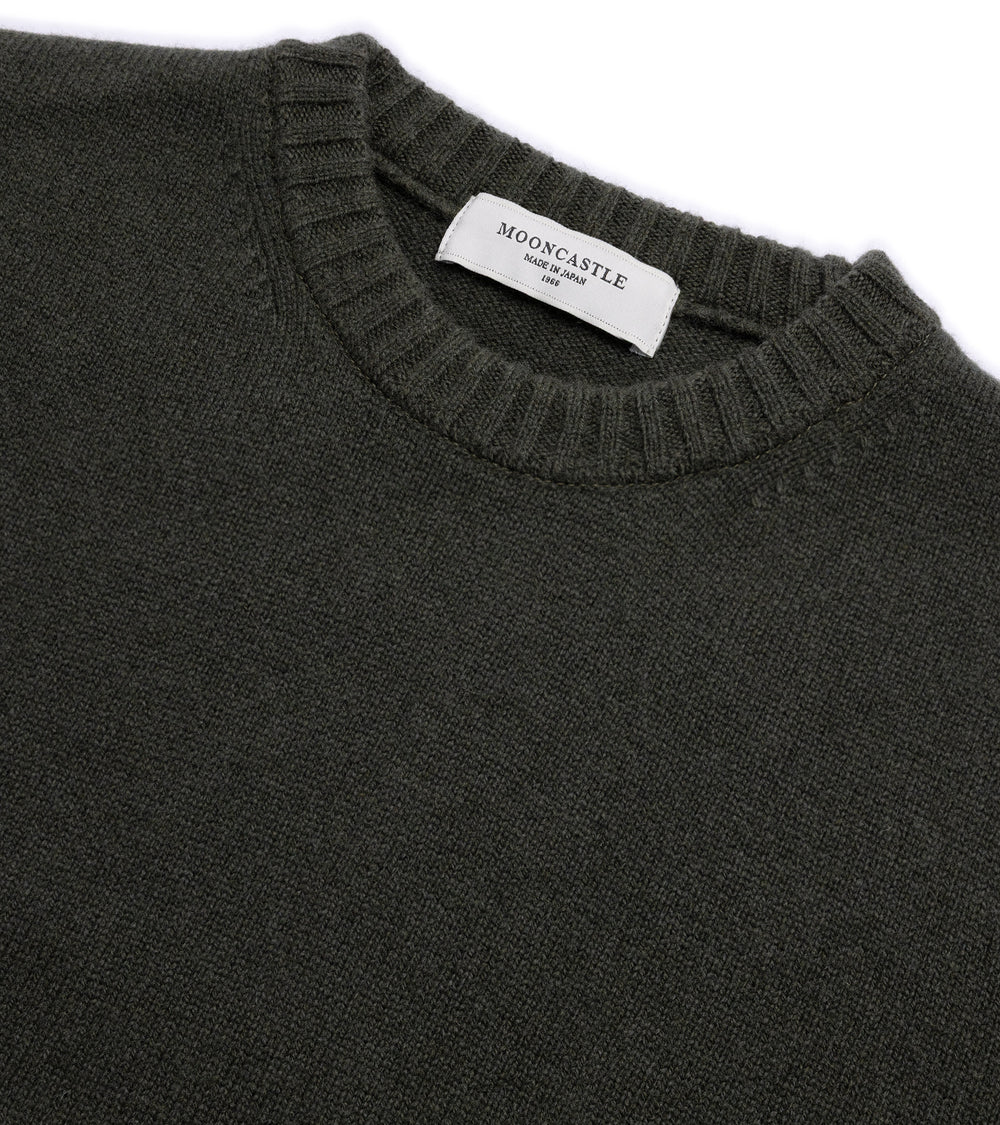 Mooncastle Wool Cashmere Silk Crew Neck Sweater: Moss Green