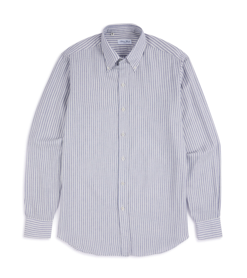 Salvatore Piccolo Modal Wool Stripe Button Down Shirt: Blue