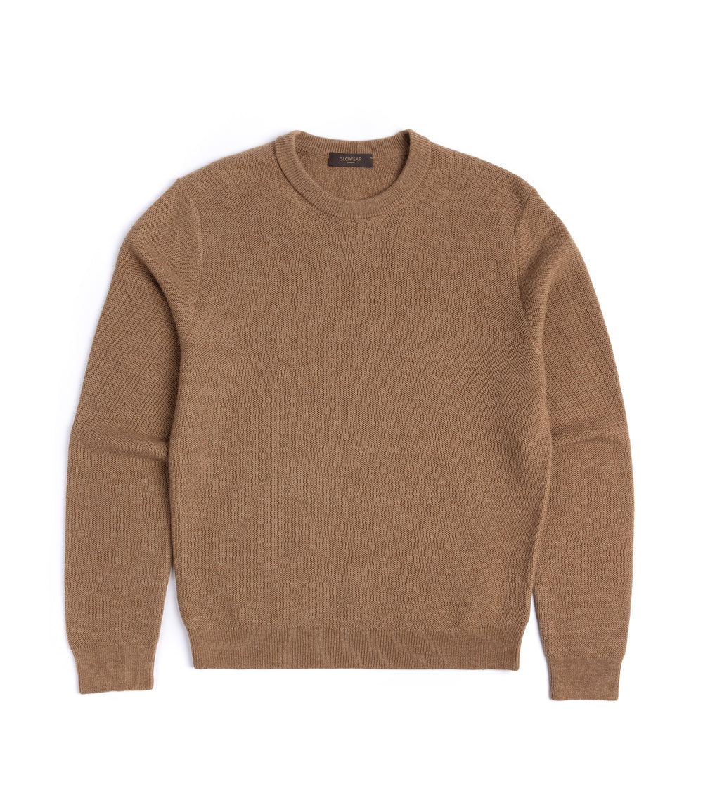 Zanone Wool Honeycomb Crew Neck Sweater: Caramel