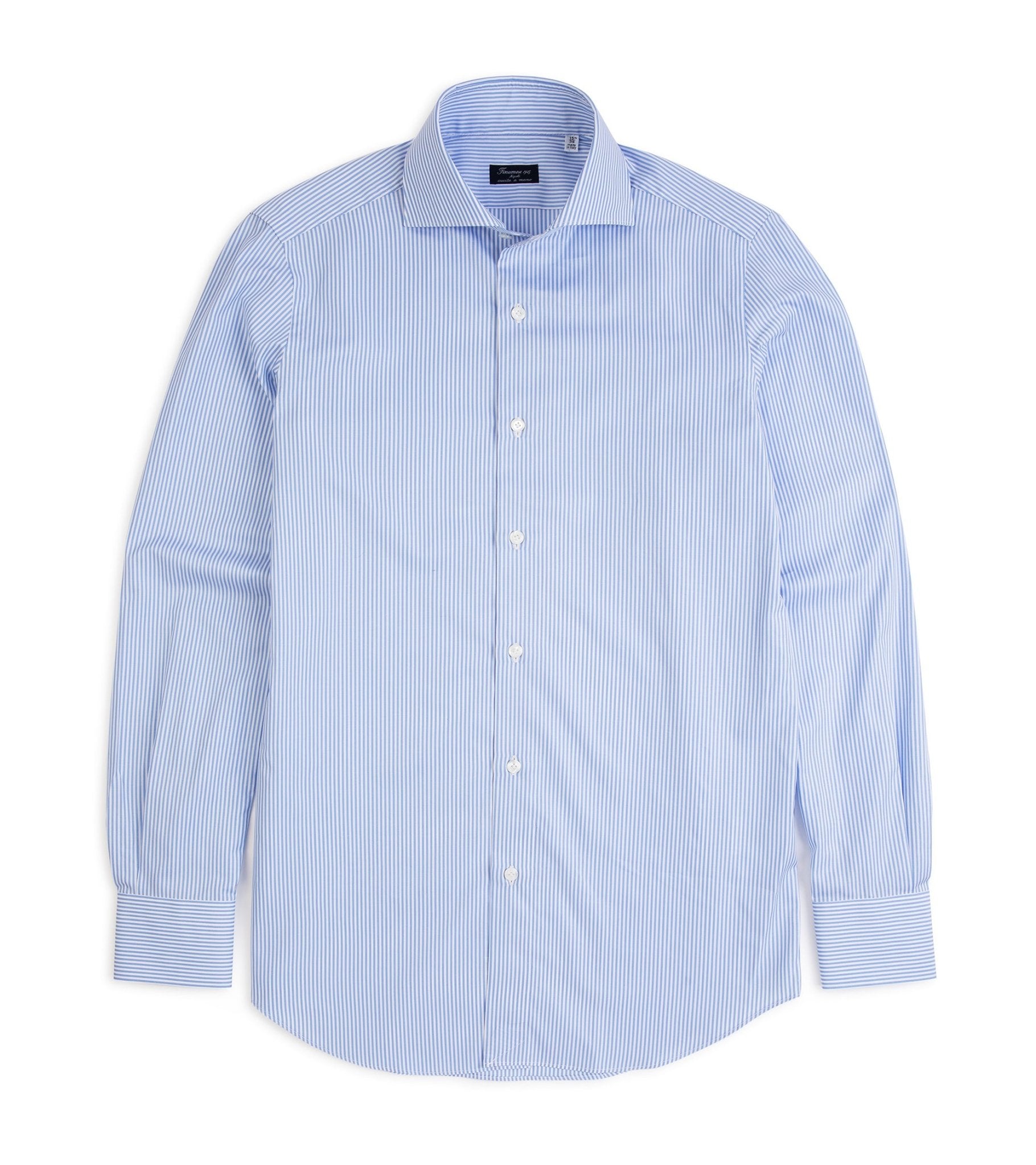 Finamore Milano Eduardo 120 Double Twist Cotton Formal Shirt: Blue Str
