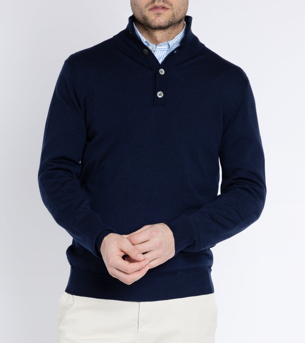 Trunk Bennet Merino Button Neck Sweater: Navy